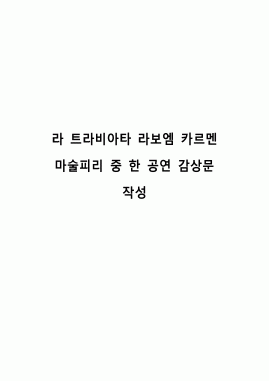 라 트라비아타 라보엠 카르멘 마술피리 중 한 공연 감상문 작성-1페이지