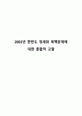 2003년 한반도 정세와 북핵문제에 대한 종합적 고찰-1페이지