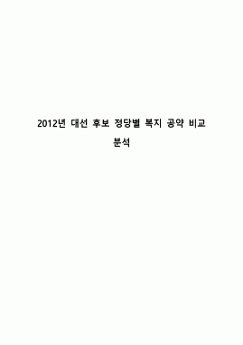 2012년 대선 후보 정당별 복지 공약 비교 분석-1페이지