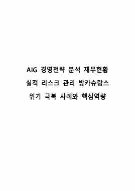 AIG 경영전략 분석 재무현황 실적 리스크 관리 방카슈랑스 위기 극복 사례와 핵심역량-1페이지
