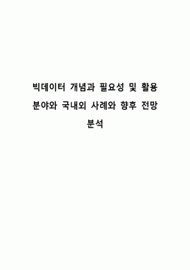 빅데이터 개념과 필요성 및 활용 분야와 국내외 사례와 향후 전망 분석-1페이지
