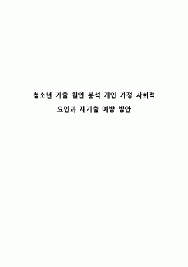 청소년 가출 원인 분석 개인 가정 사회적 요인과 재가출 예방 방안-1페이지