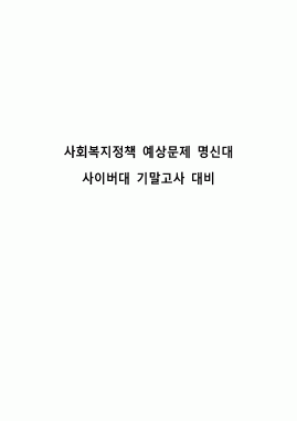 사회복지정책 예상문제 명신대 사이버대 기말고사 대비-1페이지