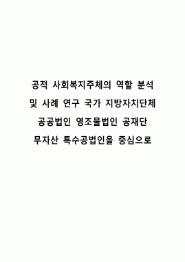 공적 사회복지주체의 역할 분석 및 사례 연구 국가 지방자치단체 공공법인 영조물법인 공재단 무자산 특수공법인을 중심으로-1페이지