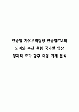 한중일 자유무역협정 한중일FTA의 의미와 추진 현황 국가별 입장 경제적 효과 향후 대응 과제 분석-1페이지