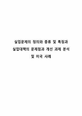 실업문제의 정의와 종류 및 특징과 실업대책의 문제점과 개선 과제 분석 및 미국 사례-1페이지