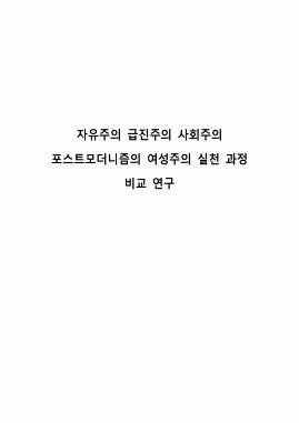 자유주의 급진주의 사회주의 포스트모더니즘의 여성주의 실천 과정 비교 연구-1페이지
