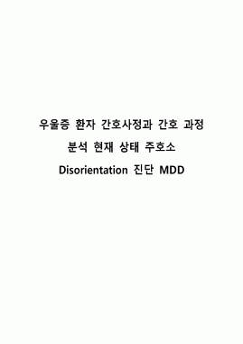 우울증 환자 간호사정과 간호 과정 분석 현재 상태 주호소 Disorientation 진단 MDD-1페이지