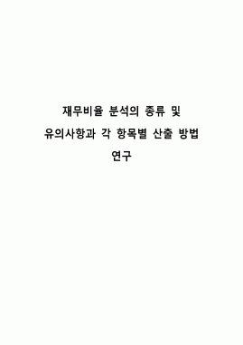 재무비율 분석의 종류 및 유의사항과 각 항목별 산출 방법 연구-1페이지