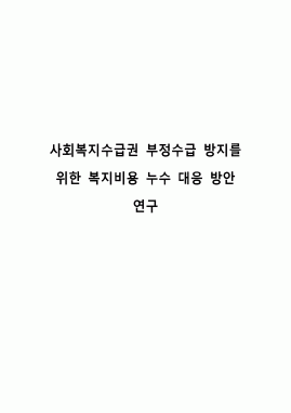 사회복지수급권 부정수급 방지를 위한 복지비용 누수 대응 방안 연구-1페이지