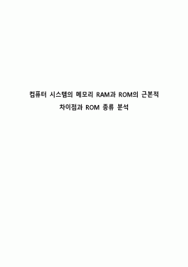컴퓨터 시스템의 메모리 RAM과 ROM의 근본적 차이점과 ROM 종류 분석-1페이지