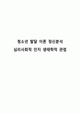 청소년 발달 이론 정신분석 심리사회적 인지 생태학적 관점-1페이지