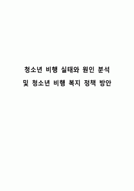 청소년 비행 실태와 원인 분석 및 청소년 비행 복지 정책 방안-1페이지