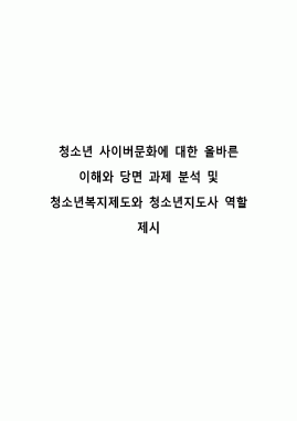 청소년 사이버문화에 대한 올바른 이해와 당면 과제 분석 및 청소년복지제도와 청소년지도사 역할 제시-1페이지