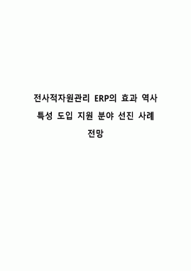 전사적자원관리 ERP의 효과 역사 특성 도입 지원 분야 선진 사례 전망-1페이지