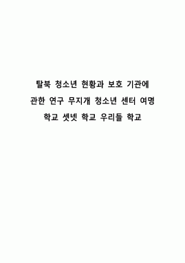 탈북 청소년 현황과 보호 기관에 관한 연구 무지개 청소년 센터 여명 학교 셋넷 학교 우리들 학교-1페이지