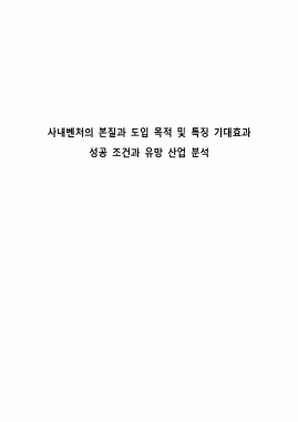 사내벤처의 본질과 도입 목적 및 특징 기대효과 성공 조건과 유망 산업 분석-1페이지