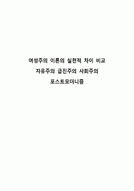 여성주의 이론의 실천적 차이 비교 자유주의 급진주의 사회주의 포스트모더니즘-1페이지