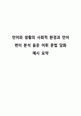 언어와 생활의 사회적 환경과 언어 변이 분석 음운 어휘 문법 담화 예시 요약-1페이지