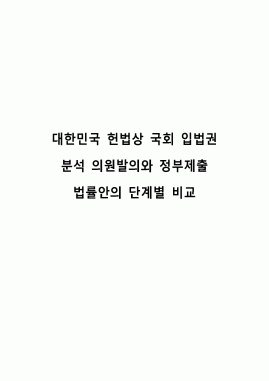 대한민국 헌법상 국회 입법권 분석 의원발의와 정부제출 법률안의 단계별 비교-1페이지