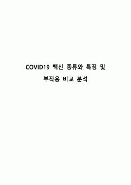 COVID19 백신 종류와 특징 및 부작용 비교 분석-1페이지