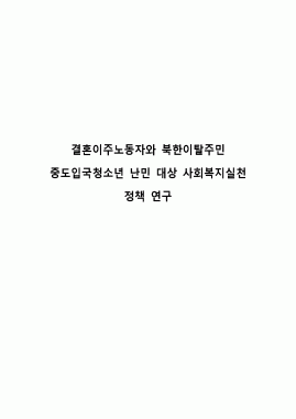 결혼이주노동자와 북한이탈주민 중도입국청소년 난민 대상 사회복지실천 정책 연구-1페이지