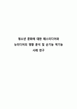 청소년 문화에 대한 매스미디어와 뉴미디어의 영향 분석 및 순기능 역기능 사례 연구-1페이지