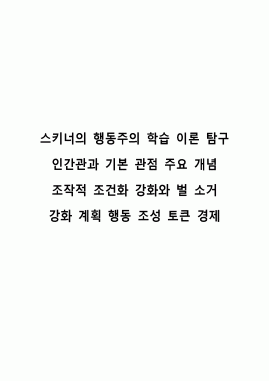 스키너의 행동주의 학습 이론 탐구 인간관과 기본 관점 주요 개념 조작적 조건화 강화와 벌 소거 강화 계획 행동 조성 토큰 경제-1페이지