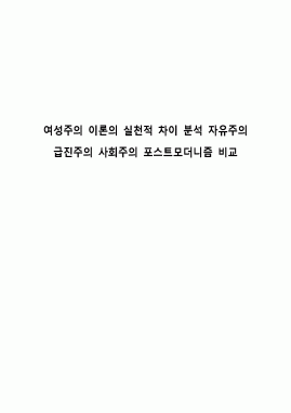 여성주의 이론의 실천적 차이 분석 자유주의 급진주의 사회주의 포스트모더니즘 비교-1페이지