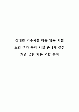장애인 거주시설 아동 양육 시설 노인 여가 복지 시설 중 1개 선정 개념 유형 기능 역할 분석-1페이지