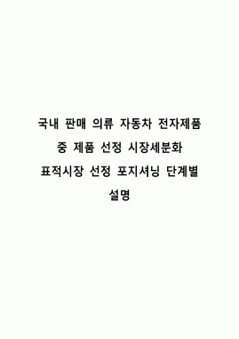 국내 판매 의류 자동차 전자제품 중 제품 선정 시장세분화 표적시장 선정 포지셔닝 단계별 설명-1페이지