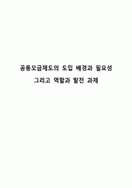 공동모금제도의 도입 배경과 필요성 그리고 역할과 발전 과제-1페이지