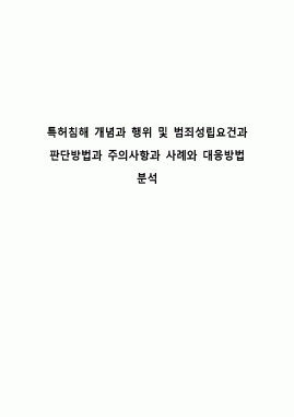 특허침해 개념과 행위 및 범죄성립요건과 판단방법과 주의사항과 사례와 대응방법 분석-1페이지