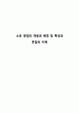 소호 창업의 개념과 배경 및 특성과 본질의 이해-1페이지