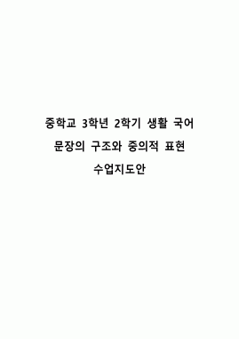중학교 3학년 2학기 생활 국어 문장의 구조와 중의적 표현 수업지도안-1페이지