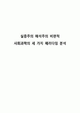 실증주의 해석주의 비판적 사회과학의 세 가지 패러다임 분석-1페이지