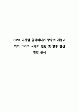 DMB 디지털 멀티미디어 방송의 개념과 의의 그리고 국내외 현황 및 향후 발전 방안 분석-1페이지