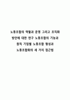 노동조합의 역할과 운영 그리고 조직화 방안에 대한 연구 노동조합의 기능과 원칙 기업별 노동조합 형성과 노동조합화의 세 가지 접근법-1페이지