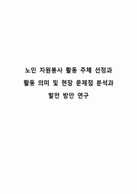 노인 자원봉사 활동 주체 선정과 활동 의미 및 현장 문제점 분석과 발전 방안 연구-1페이지