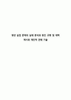 청년 실업 문제의 실태 분석과 원인 규명 및 대책 제시와 개인적 견해 기술-1페이지