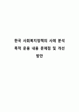 한국 사회복지정책의 사례 분석 목적 운용 내용 문제점 및 개선 방안-1페이지