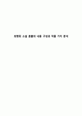 최명희 소설 혼불의 내용 구성과 작품 가치 분석-1페이지