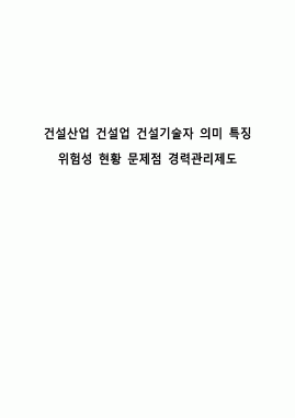건설산업 건설업 건설기술자 의미 특징 위험성 현황 문제점 경력관리제도-1페이지