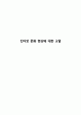 인터넷 문화 현상에 대한 고찰-1페이지