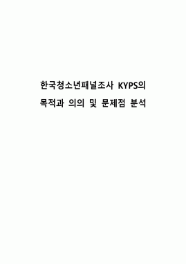 한국청소년패널조사 KYPS의 목적과 의의 및 문제점 분석-1페이지