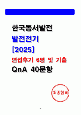 한국동서발전 발전전기 면접후기 6명 및 기출QnA [한국남동발전, 한국남부발전, 한국중부발전, 한국서부발전] 전기직 면접-1페이지