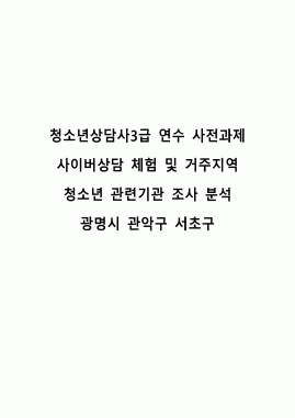 청소년상담사3급 연수 사전과제 사이버상담 체험 및 거주지역 청소년 관련기관 조사 분석 광명시 관악구 서초구-1페이지