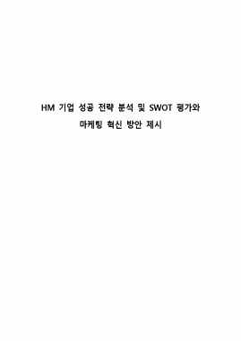 HM 기업 성공 전략 분석 및 SWOT 평가와 마케팅 혁신 방안 제시-1페이지