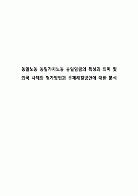 동일노동 동일가치노동 동일임금의 특성과 의미 및 외국 사례와 평가방법과 문제해결방안에 대한 분석-1페이지