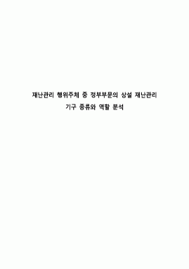 재난관리 행위주체 중 정부부문의 상설 재난관리 기구 종류와 역할 분석-1페이지